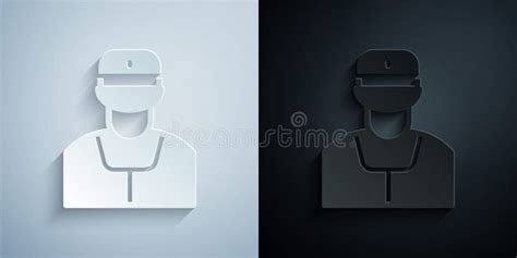 Icono Del Conductor Del Tren De Corte De Papel Aislado En Fondo Gris Y
