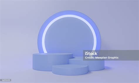 네온 불빛으로 3d 연단을 조롱합니다 기하학적 모양 최소 추상적인 배경입니다 3d 렌더링 일러스트레이션 0명에 대한 스톡 사진