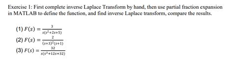 solved exercise 1 first complete inverse laplace transform