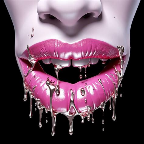 Premium Photo 3d Rendered Pink And Silver Lips Dripping Metallic With