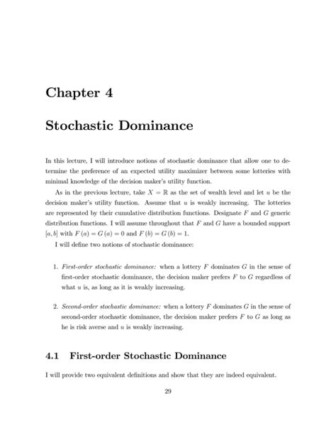 Stochastic Dominance Microeconomic Theory Lecture Notes
