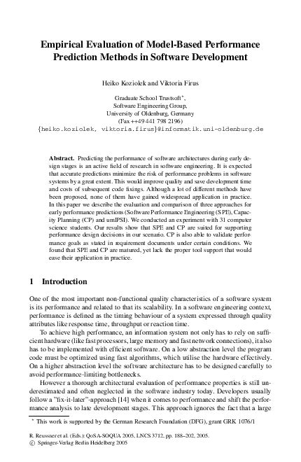 Pdf Empirical Evaluation Of Model Based Performance Prediction Methods In Software Development
