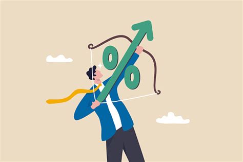 인플레이션 율 상승 연준 연방준비제도 또는 중앙은행 통화정책 경제 또는 대출 개념 사업가 양궁 비율 화살로 인한 금리 인상이