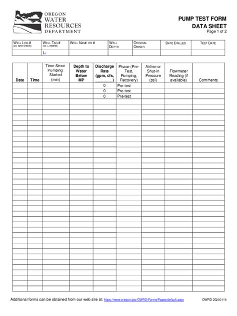 Fillable Online Pump Test Form Data Sheet Fax Email Print Pdffiller