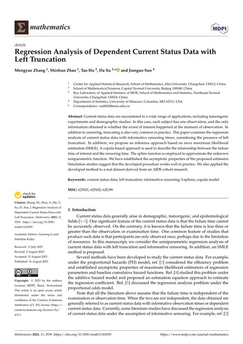 Pdf Regression Analysis Of Dependent Current Status Data With Left Truncation