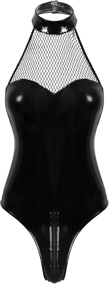 Choomomo Damen Neckholder Body Wetlook Stringbody Lackleder Ouvert