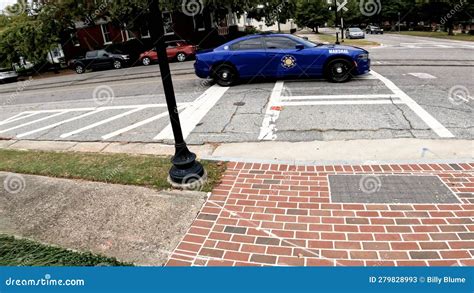 Downtown Augusta Georgia Marshal Police Cruiser Waiting At Light