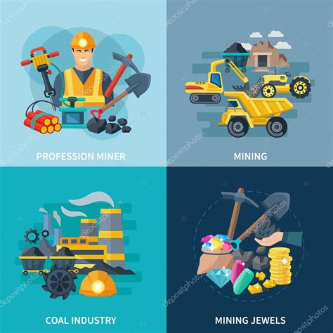 Mining Icons Flat Set Stock Vector By Macrovector 87521148