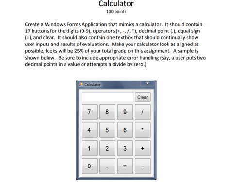 Solved Calculator Points Create A Windows Forms Chegg