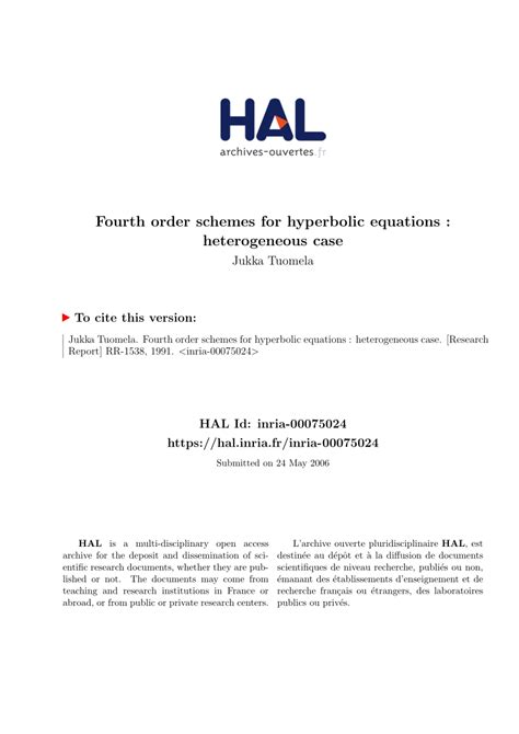 Pdf Fourth Order Schemes For Hyperbolic Equations Heterogeneous Case