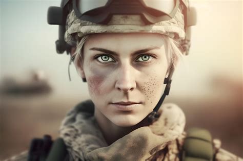 Premium Ai Image Pretty Female Soldier Portrait Neural Network Ai