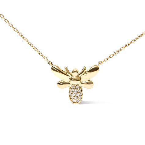 10k Yellow Gold Diamond Accented Bumble Bee Pendant Necklace For Sale
