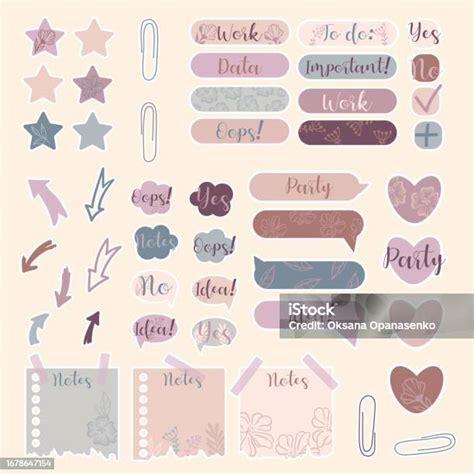 파스텔 색상의 귀여운 종이 노트 스티커 간단한 페이지입니다 고정식 세트 메모 및 메모 엽서 인쇄 가능한 플래너 스티커 할 일 목록에 대한 메모입니다 계획의 장식 요소 벡터