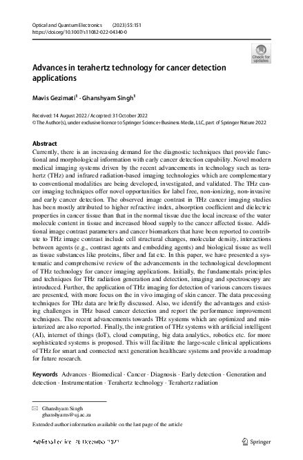 pdf advances in terahertz technology for cancer detection applications