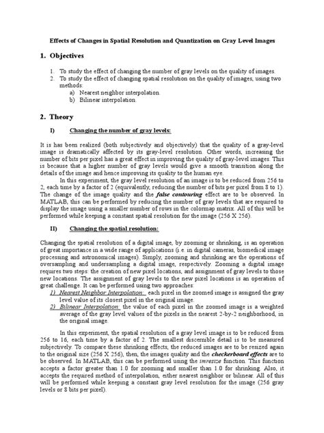Spatial Resolution And Quantization On Gray Level Images Pdf Image Resolution