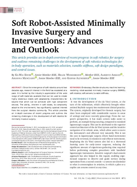 Pdf Soft Robot Assisted Minimally Invasive Surgery And Interventions