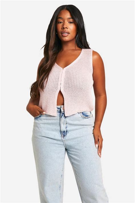 Plus Knitted Hook And Eye Waistcoat Boohoo Uk
