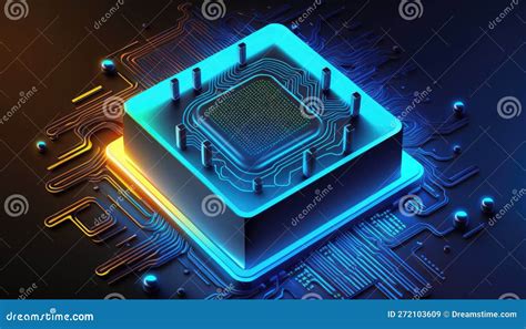 Futuristic Modern New Computer Processor Chip Colorful Neon Glowing