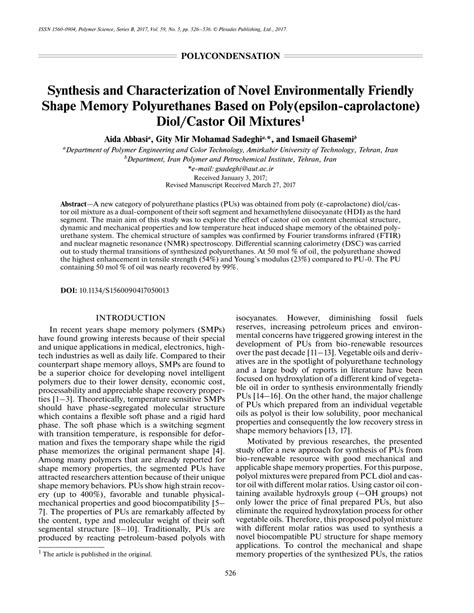 Pdf Synthesis And Characterization Of Novel Environmentally Friendly
