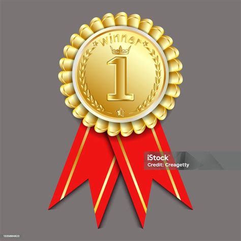 금메달 벡터 골든 1위 경쟁 배지 골든 챌린지 어워드 황금 줄무늬가있는 빨간 리본 격리 로렐 가지 사실적인 그림입니다 0명에