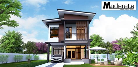 แบบบ้านโมเดิร์นสองชั้นหน้าแคบ Md05 แบบบ้านโมเดิร์น แปลนบ้าน แบบ
