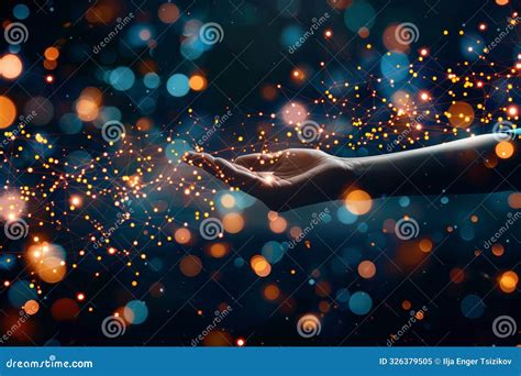 Human And Robotic Hands Reaching Across Glowing Data Streams In Digital