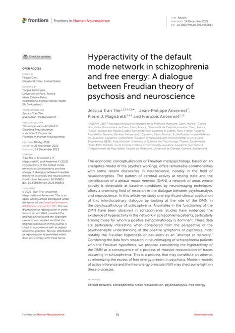 Pdf Hyperactivity Of The Default Mode Network In Schizophrenia And Free Energy A Dialogue