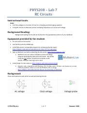 7 RC Circuits Pdf PHYS208 Lab 7 RC Circuits Instructional Goals Goals Find The Voltage