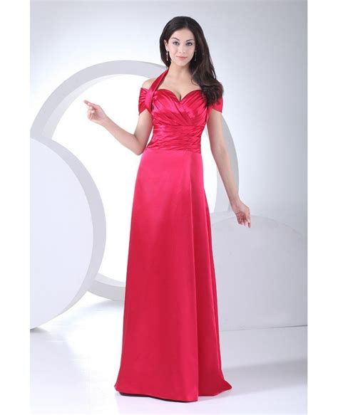 Fuschia Halter Long Pleated Satin Bridesmaid Dress Op4078 139
