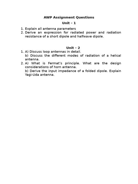 Awp Assignment Questions Unit 1 And 2 Pdf Science And Mathematics Computers