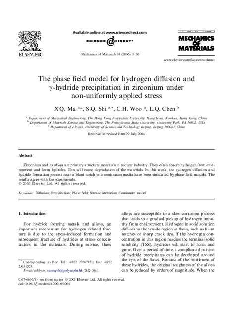 Pdf The Phase Field Model For Hydrogen Diffusion And γ Hydride Precipitation In Zirconium