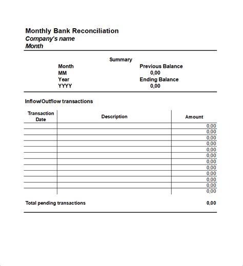 Bank Reconciliation Form