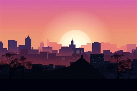 Premium Photo Sunset Cityscape Vector Illustration