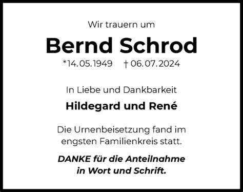 Traueranzeigen Von Bernd Schrod Trauerop Onlinede