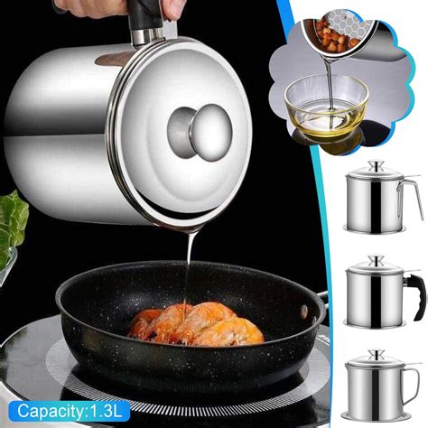 Bacon Grease Container With Fine Mesh Strainer 13 L Stainless Steel