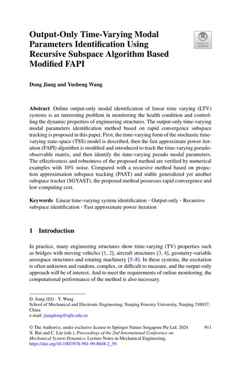 PDF Output Only Time Varying Modal Parameters Identification Using Recursive Subspace