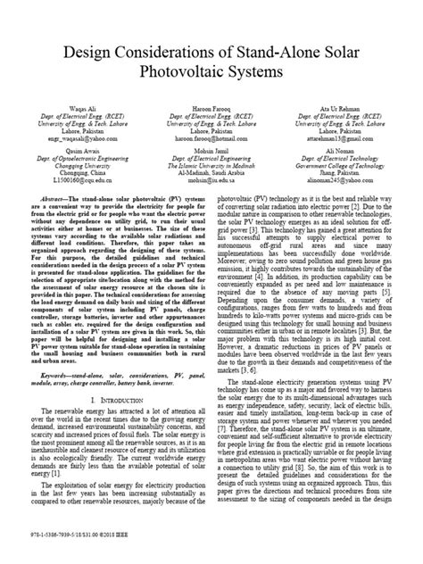 Design Considerations Of Stand Alone Solar Photovoltaic S Pdf
