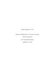 HS 4510 BioS WA Unit 3 Docx Written Assignment Unit 3 Bachelor Of