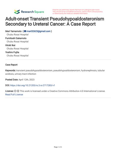 Pdf Adult Onset Transient Pseudohypoaldosteronism Secondary To Ureteral Cancer A Case Report