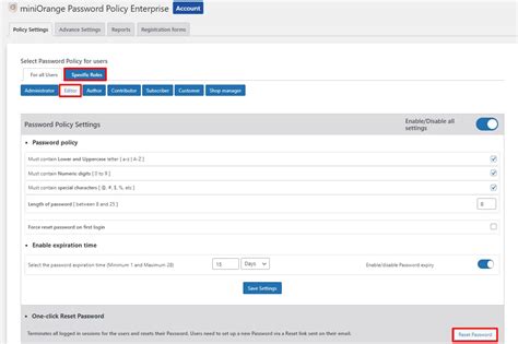 setup password policy manager to enforce wordpress password security