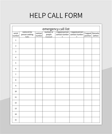 Free Call For Help Templates For Google Sheets And Microsoft Excel