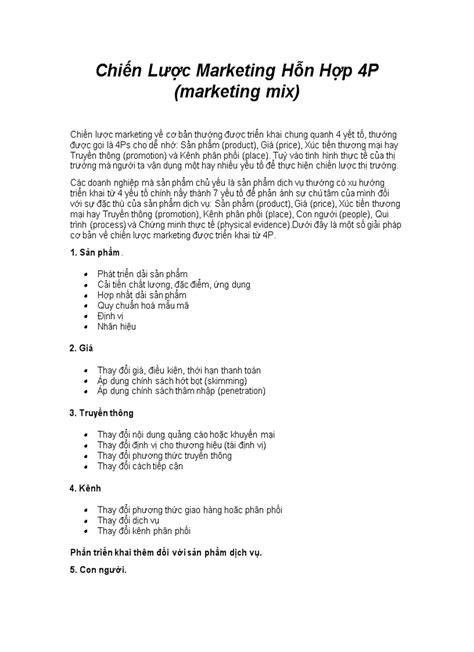 Chiến Lược Marketing Hỗn Hợp P marketing mix