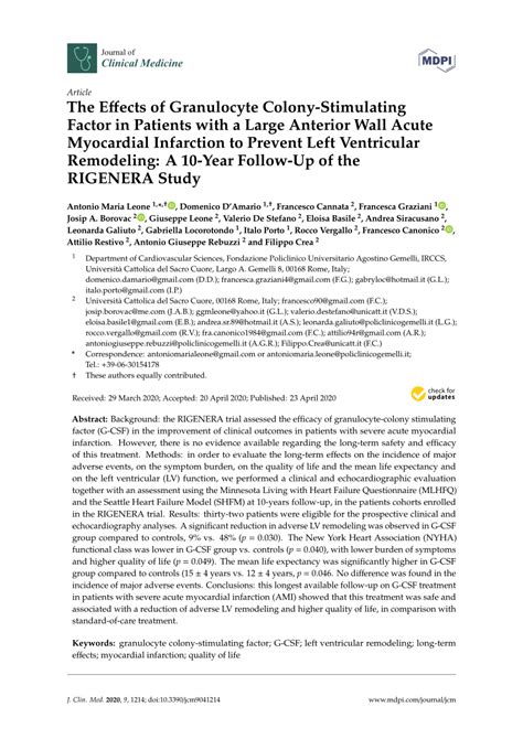 Pdf The Effects Of Granulocyte Colony Stimulating Factor In Patients With A Large Anterior