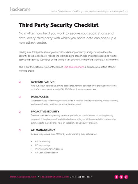 Third Party Security Checklist Pdf Information Security Security