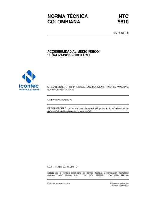 Pdfcoffee - hola - NORMA TÉCNICA NTC COLOMBIANA 5610 2018 - 08 - 15 ACCESIBILIDAD AL MEDIO ...