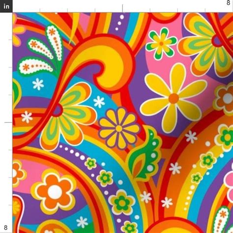 1960s Fabric 60 S Psychedelic Flower Power By Mia Valdez Etsy