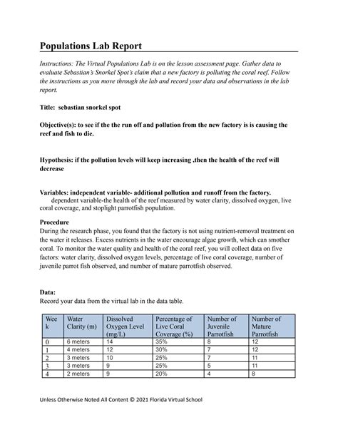 SOLUTION Flvs Biology Population Lab Report Studypool