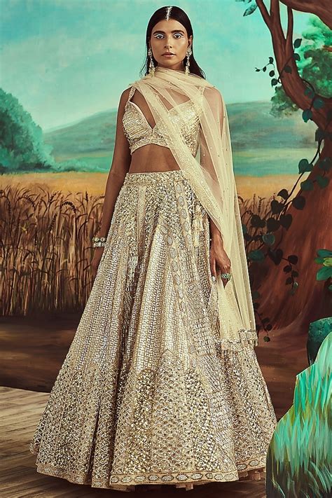 Gold Organza Hand Embroidered Bridal Lehenga Set By Angad Singh At