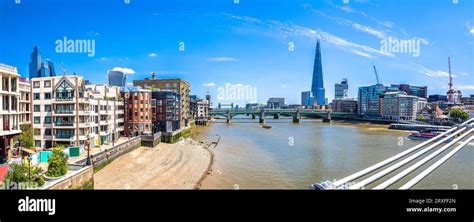 Scenic Colorful Thames River Waterfront In London Panoramic View