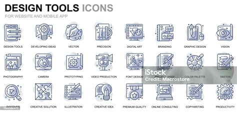 Simple Set Design Tools Line Icons For Website And Mobile Apps Stock